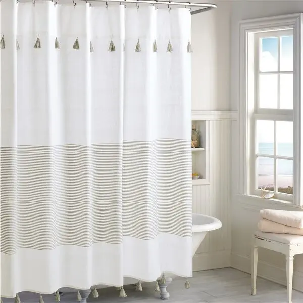 PERI HOME Panama Stripe Shower Curtain - Taupe