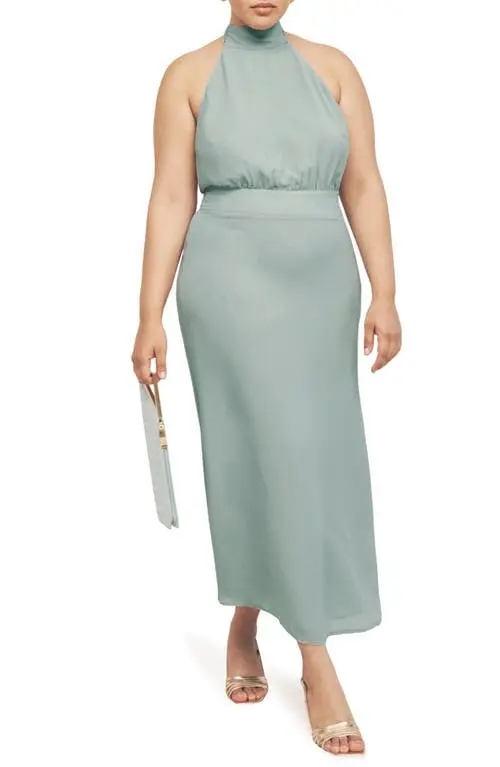 halter neck dress reformation Reformation Gray Aara Maxi Dress Reformation