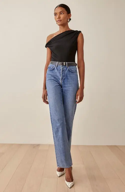REFORMATION Cello One-shoulder Knit Top - Black