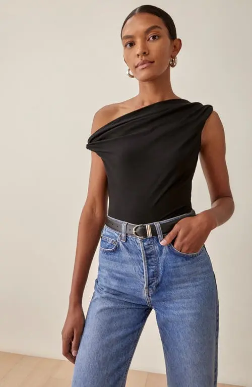 REFORMATION Cello One-shoulder Knit Top - Black