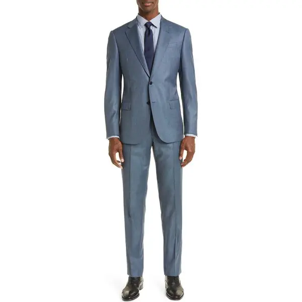 Emporio Armani G-line Blue Mélange Wool Suit - Blue Grey