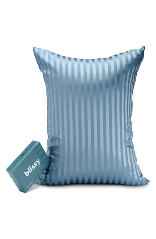 BLISSY Mulberry Silk Pillowcase - Ash Blue Striped