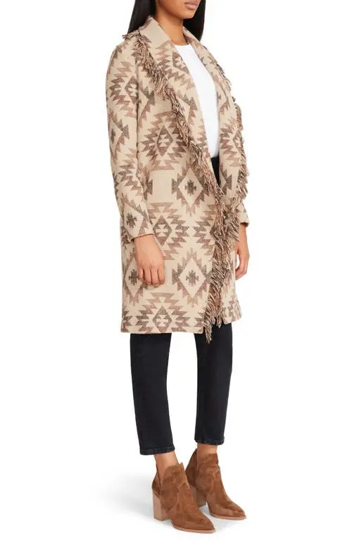 Steve Madden Printed Fringe Shawl Collar Coat
