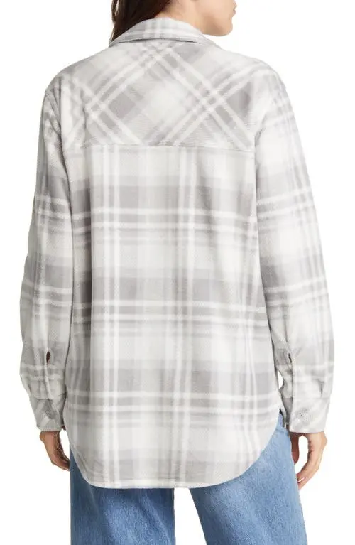 THREAD & SUPPLY Plaid Polar Fleece Shacket - Light Grey White Plaid
