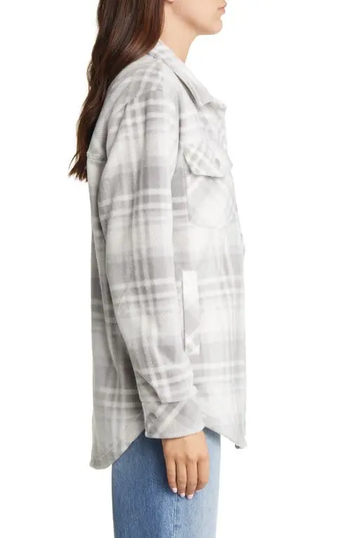 THREAD & SUPPLY Plaid Polar Fleece Shacket - Light Grey White Plaid