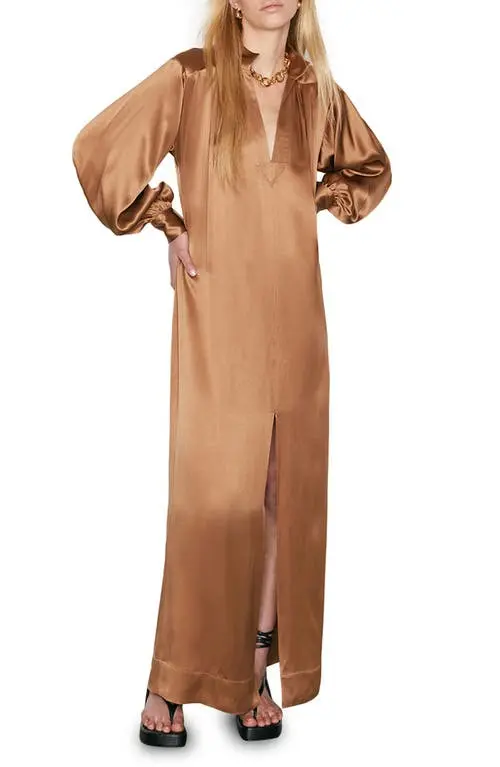 FRAME Long Sleeve Silk Caftan Maxi Dress
