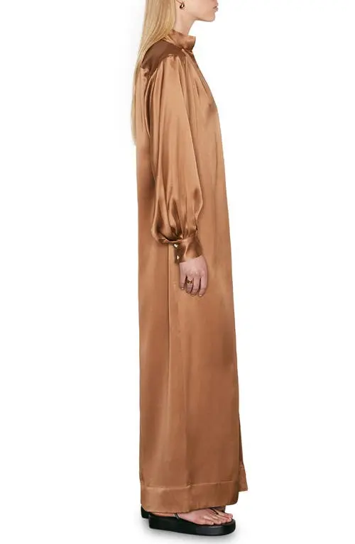 FRAME Long Sleeve Silk Caftan Maxi Dress