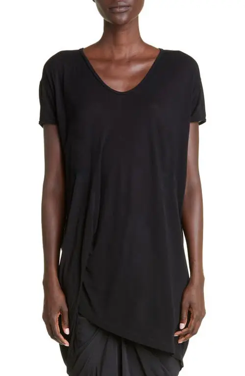 Rick Owens Hiked Draped Asymmetric Jersey T-shirt - Black
