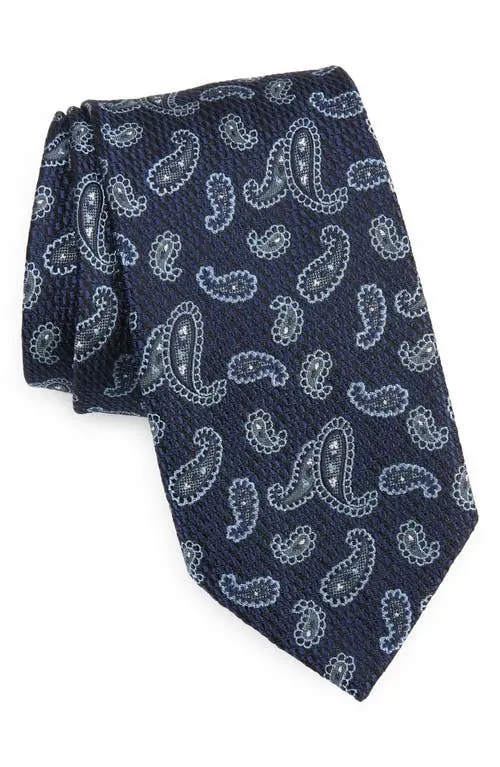 Zegna Paisley Jacquard Silk Tie - Navy