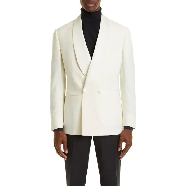 Thom Sweeney Double Breasted Shawl Collar Dinner Jacket White