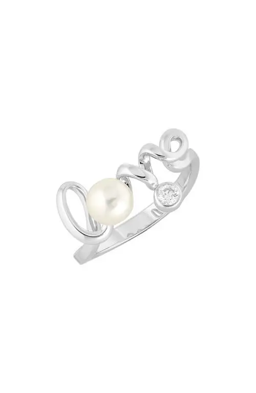 Mikimoto Love Script Pearl And Diamond Ring In 18k Gold - 18kw
