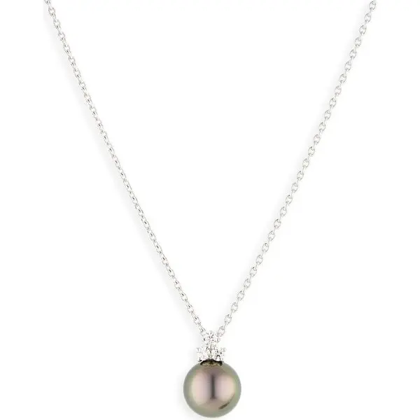 Mikimoto Diamond And Black South Sea Cultured Pearl Pendant Necklace - 18kw