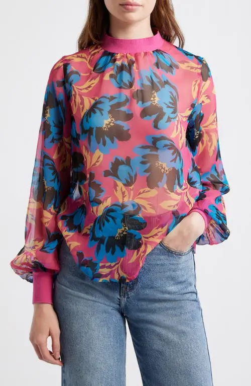 French Connection Eloise Floral Print Blouse - Fuschia Blue Jewel
