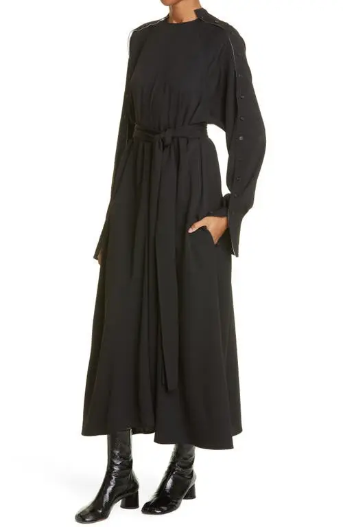 Proenza Schouler Buttoned Long Sleeve Belted Midi Dress