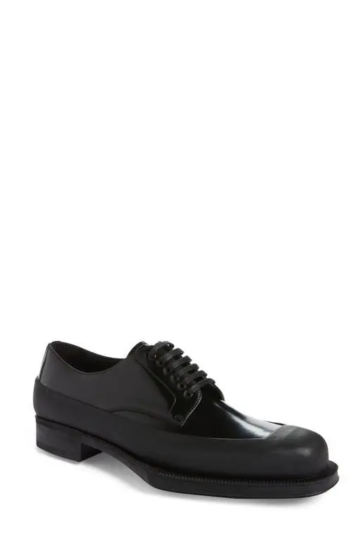 Prada Spazzolato Square Toe Derby - Black | Editorialist