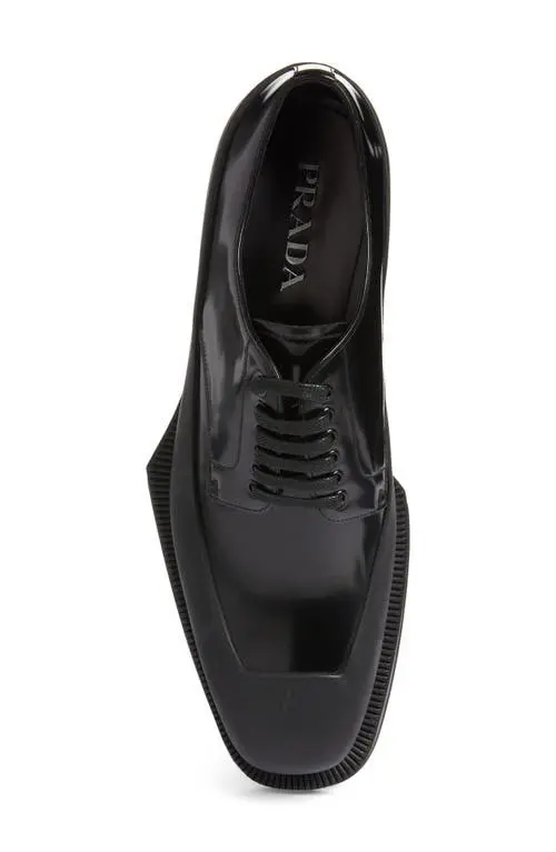 Prada Spazzolato Square Toe Derby - Black | Editorialist