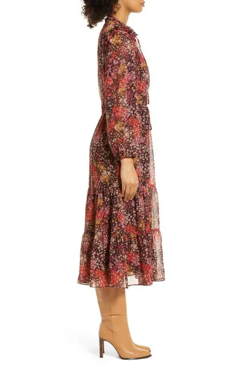 Julia Jordan Floral Print Long Sleeve Tiered Midi Dress - Brown Multi |  Editorialist
