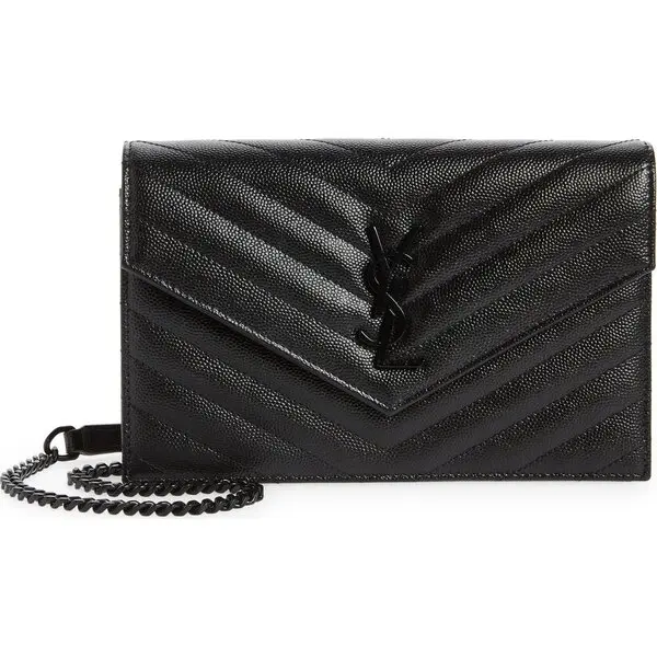 Saint Laurent Cassandre Matelassé Leather Envelope Wallet On A Chain - 1000 Black