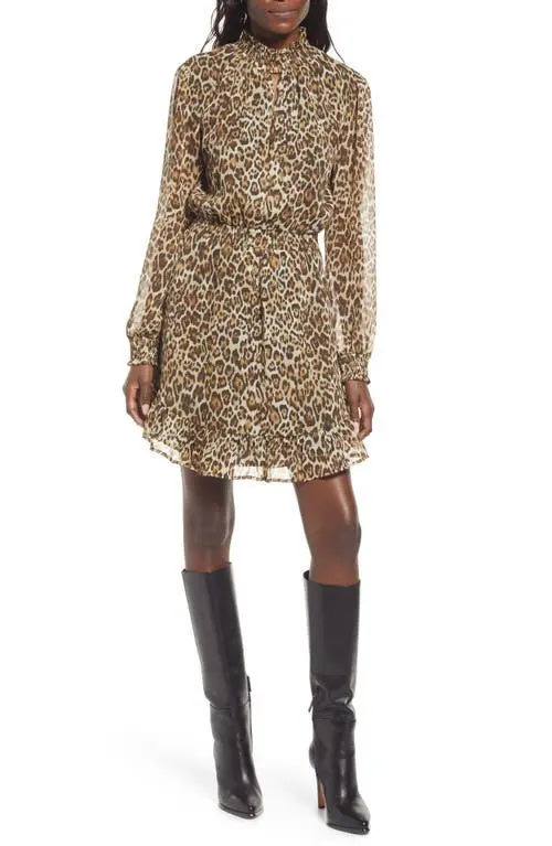 Charles Henry Smocked Cutout Print Mini Dress