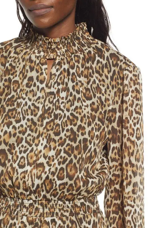 Charles Henry Smocked Cutout Print Mini Dress