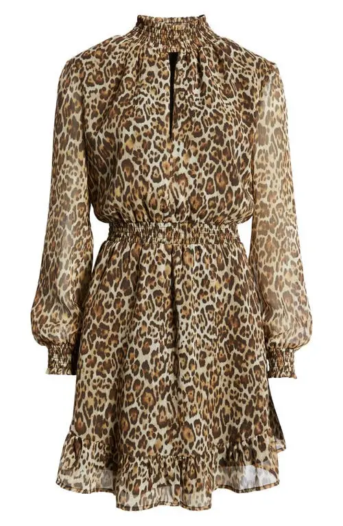 Charles Henry Smocked Cutout Print Mini Dress