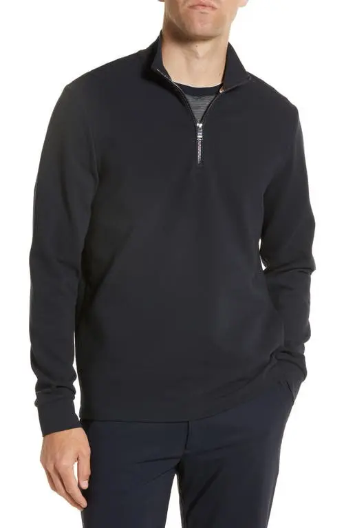 BOSS Striped Cotton Pullover - Navy