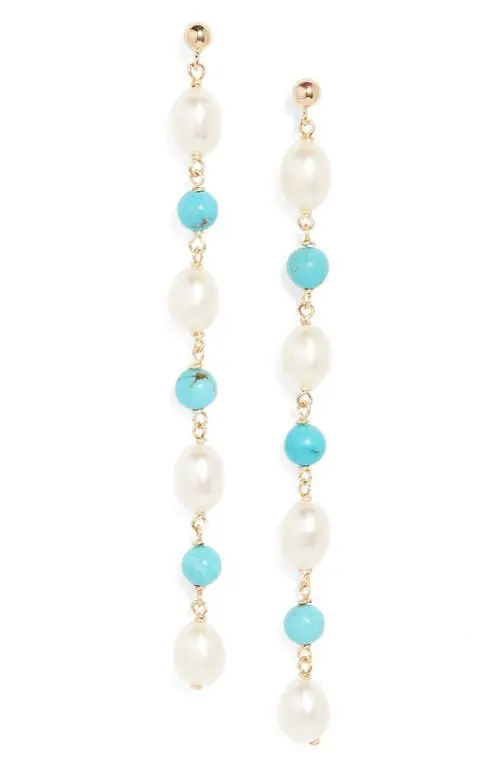 POPPY FINCH Baroque Pearl And Turquoise Drop Earrings - 14kyg