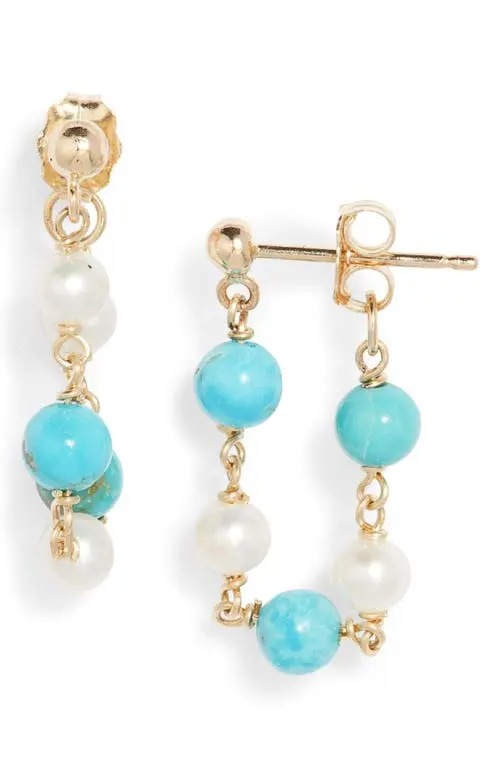 POPPY FINCH Turquoise & Pearl Hoop Earrings - 14kyg