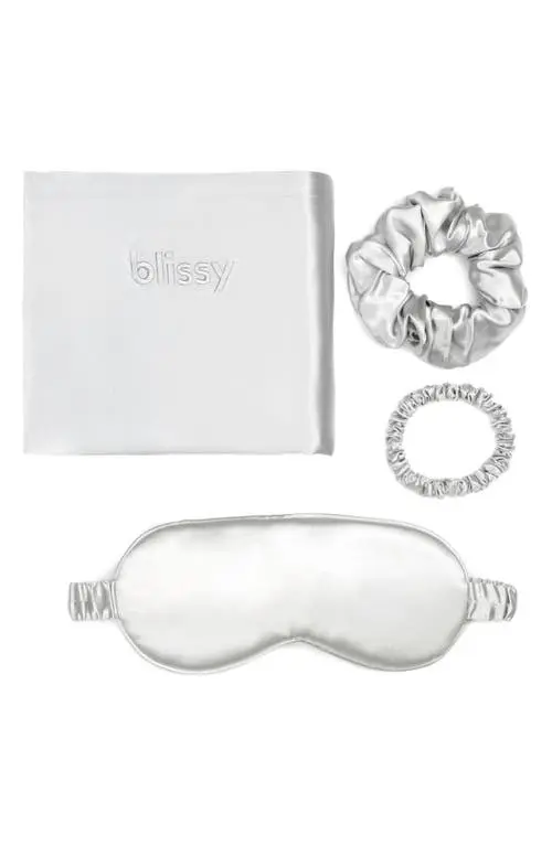 BLISSY Dream 4-piece Mulberry Silk Set - Metallic Silver