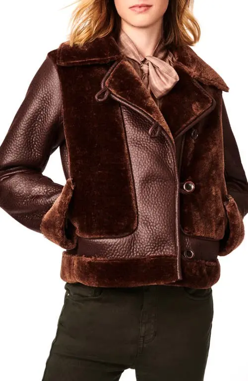 Bernardo Cropped Mixed Media Aviator Jacket