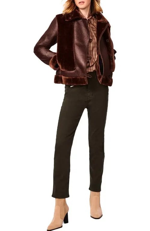 Bernardo Cropped Mixed Media Aviator Jacket