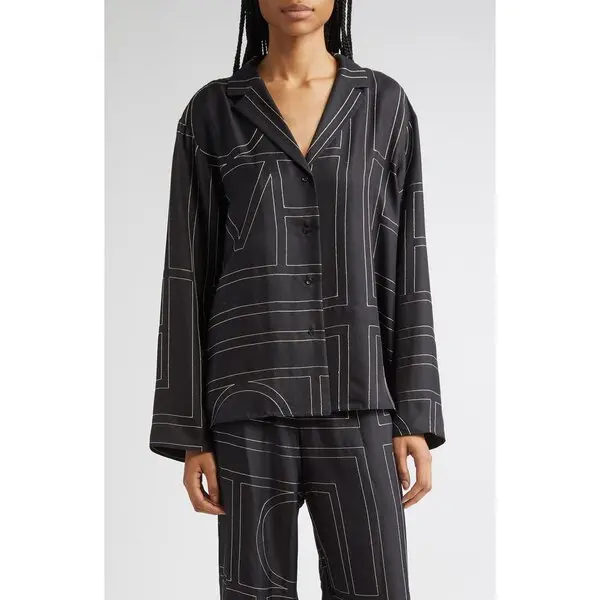 TOTEME Monogram Silk Pajama Top - Black Monogram