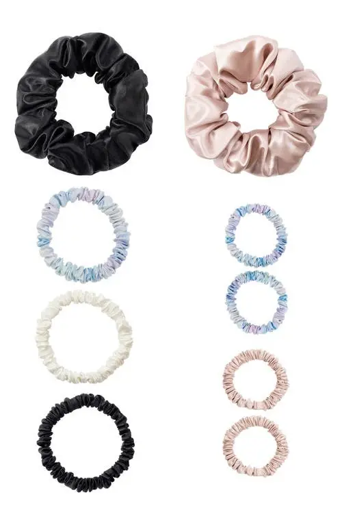 BLISSY 9-pack Assorted Silk Scrunchies - White