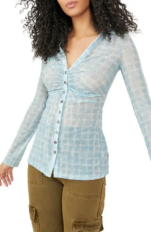 Free People Floral Button-up Shirt - Teal Combo