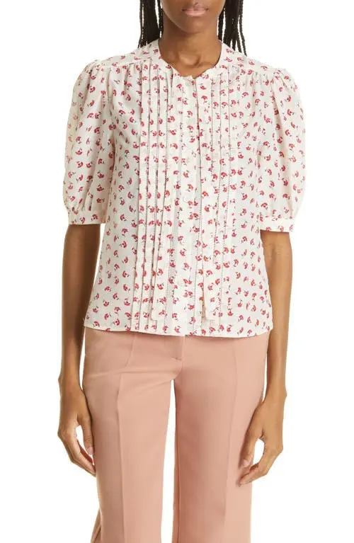 Rebecca Taylor Emmy Floral Print Pleated Silk Blouse