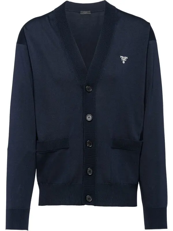 Prada V-Neck Silk Cardigan - Blue | Editorialist