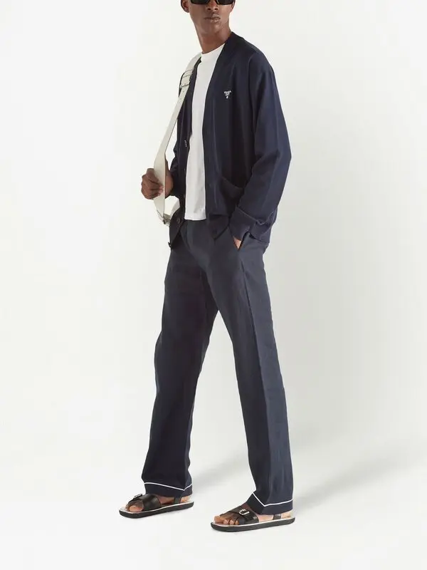 Prada V-Neck Silk Cardigan - Blue | Editorialist