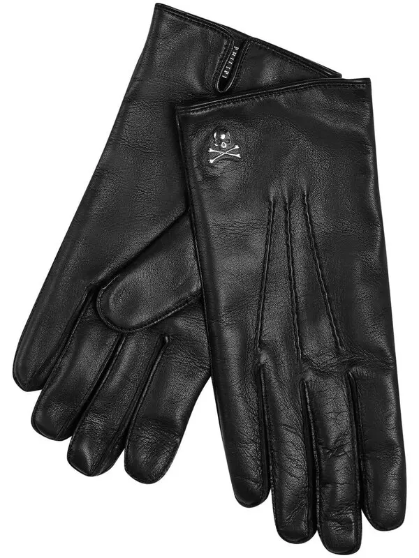 Philipp Plein Skull-plaque Leather Gloves - Black