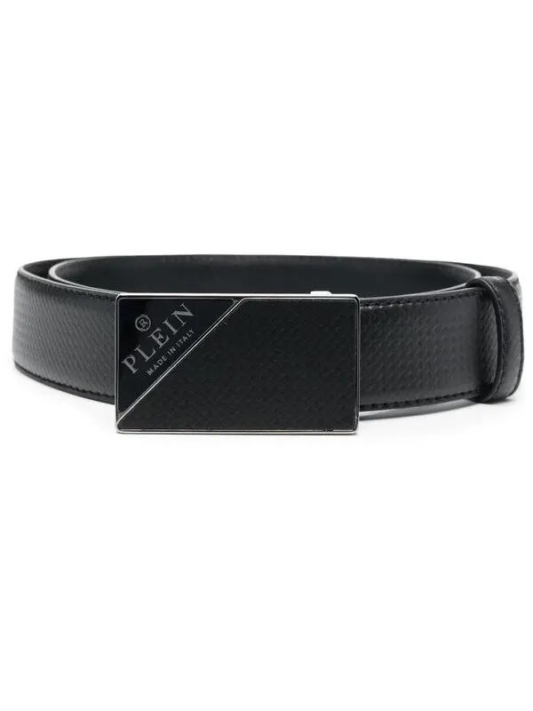 Philipp Plein Logo Buckle Leather Belt - Black