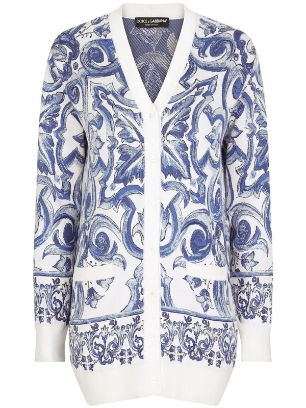 Dolce & Gabbana Majolica-print Silk Cardigan - White