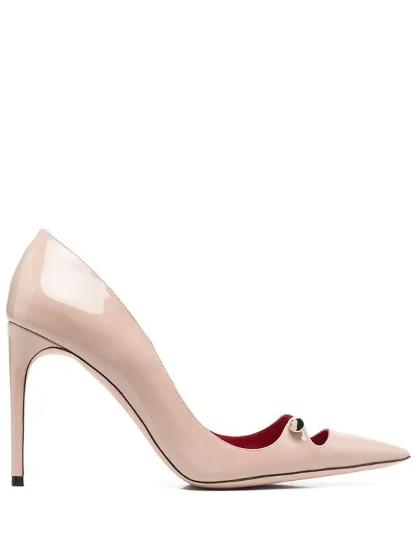 HARDOT 90mm Bar-detail Patent Leather Pumps