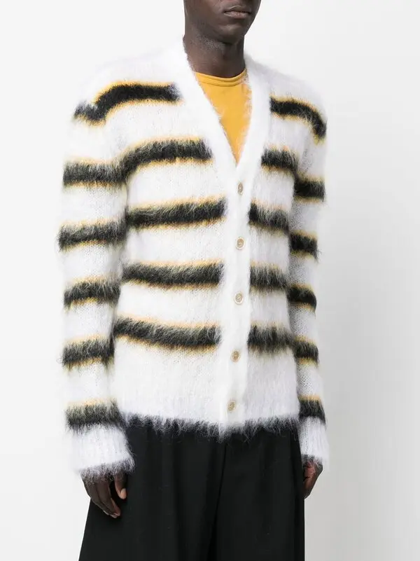Marni Stripe-print Mohair-wool Cardigan - White