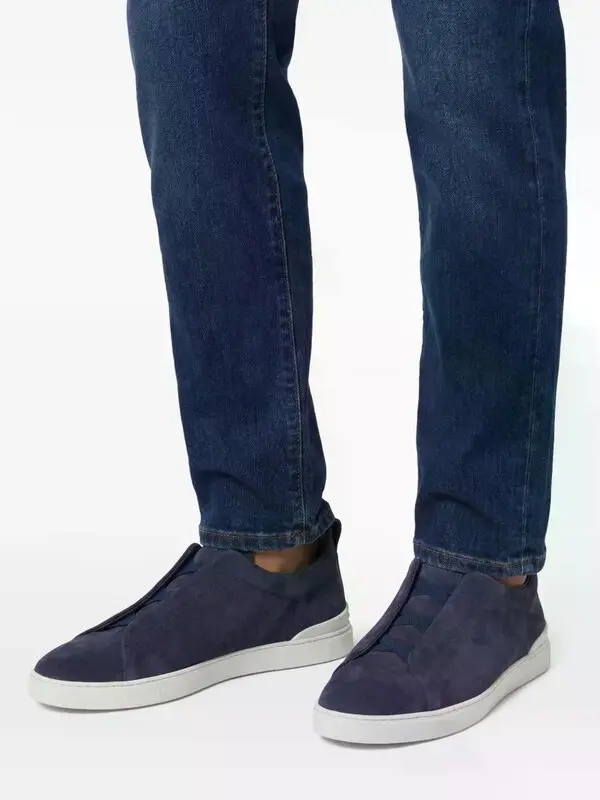 Zegna Triple Stitch Suede Slip-ons - Blue