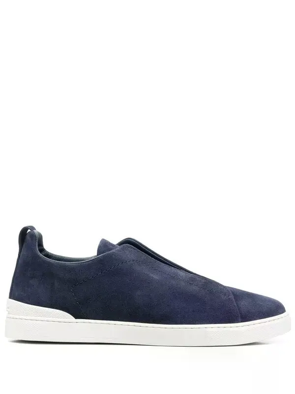 Zegna Triple Stitch Suede Slip-ons - Blue