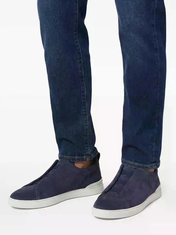 Zegna Triple Stitch Suede Slip-ons - Blue