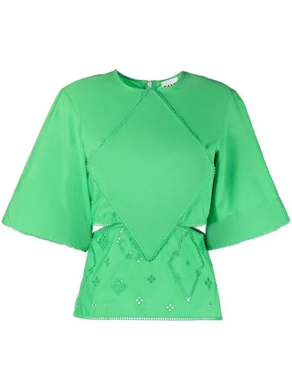 GANNI Broderie Anglaise T-shirt - Green