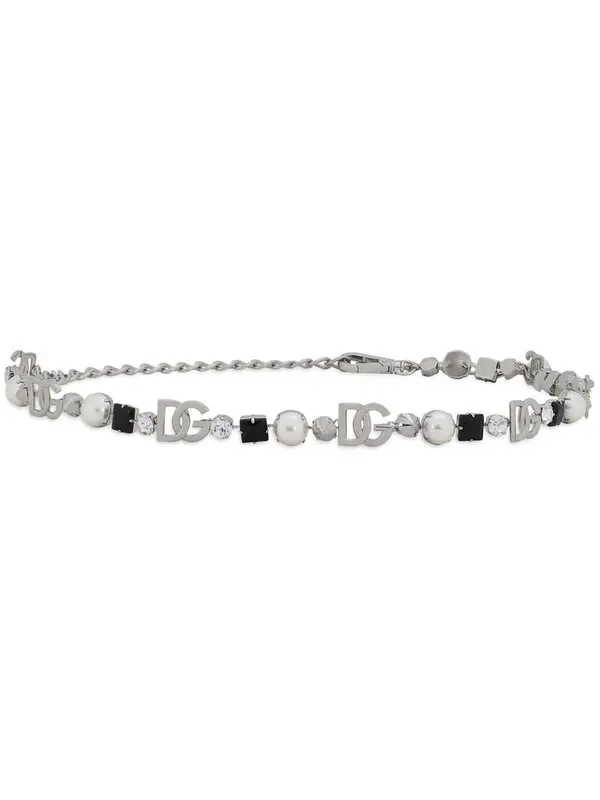 Dolce & Gabbana Dg Logo Rhinestone-embellished Belt - Silver