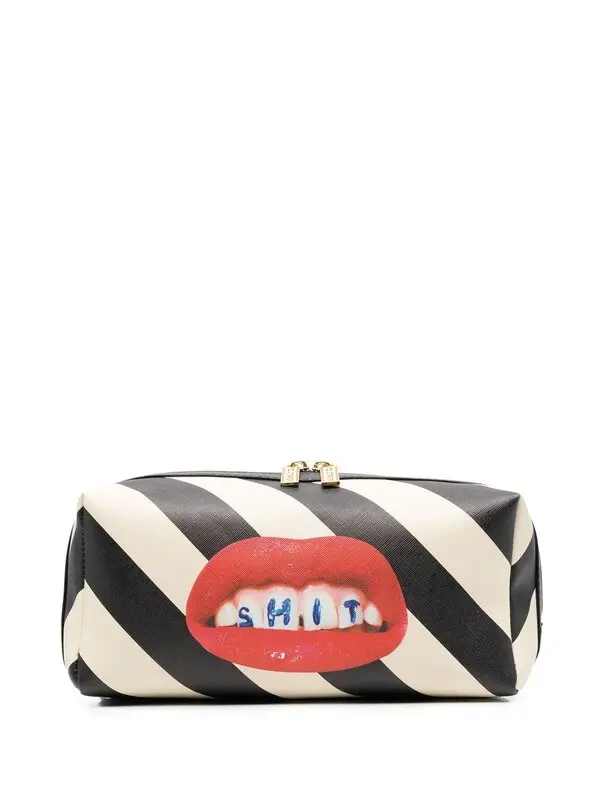 SELETTI Graphic-print Striped Makeup Bag - Black
