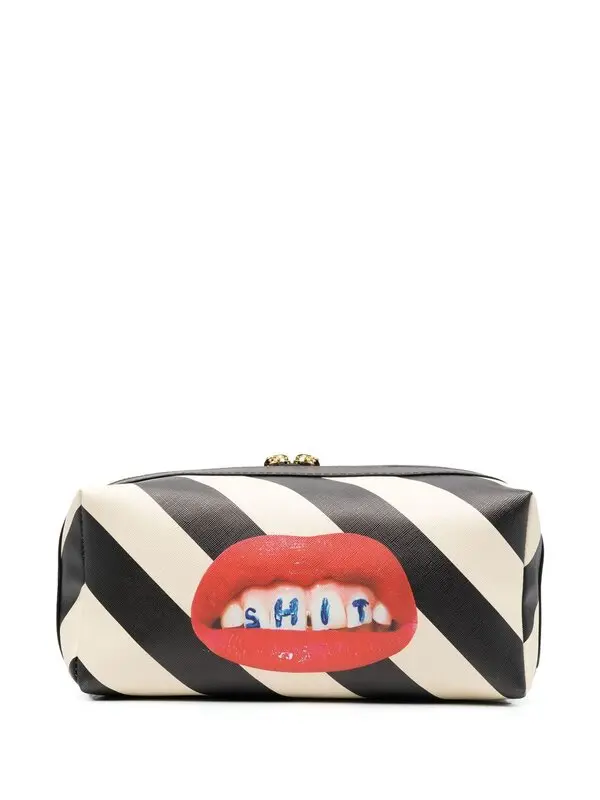 SELETTI Graphic-print Striped Makeup Bag - Black