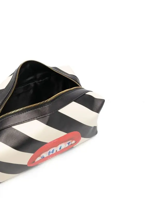 SELETTI Graphic-print Striped Makeup Bag - Black